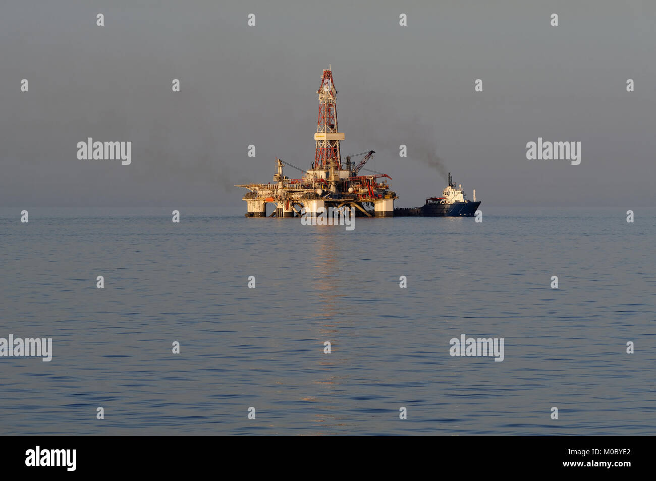 Semi-submersible drilling rig Istigal seen operating in the Caspian Sea ...