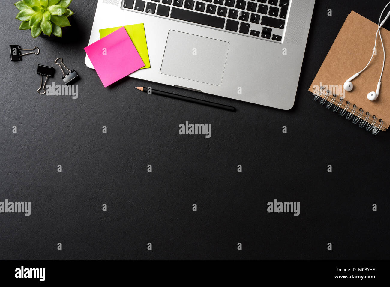 Overhead shot of office desktop Stock Photo - Alamy