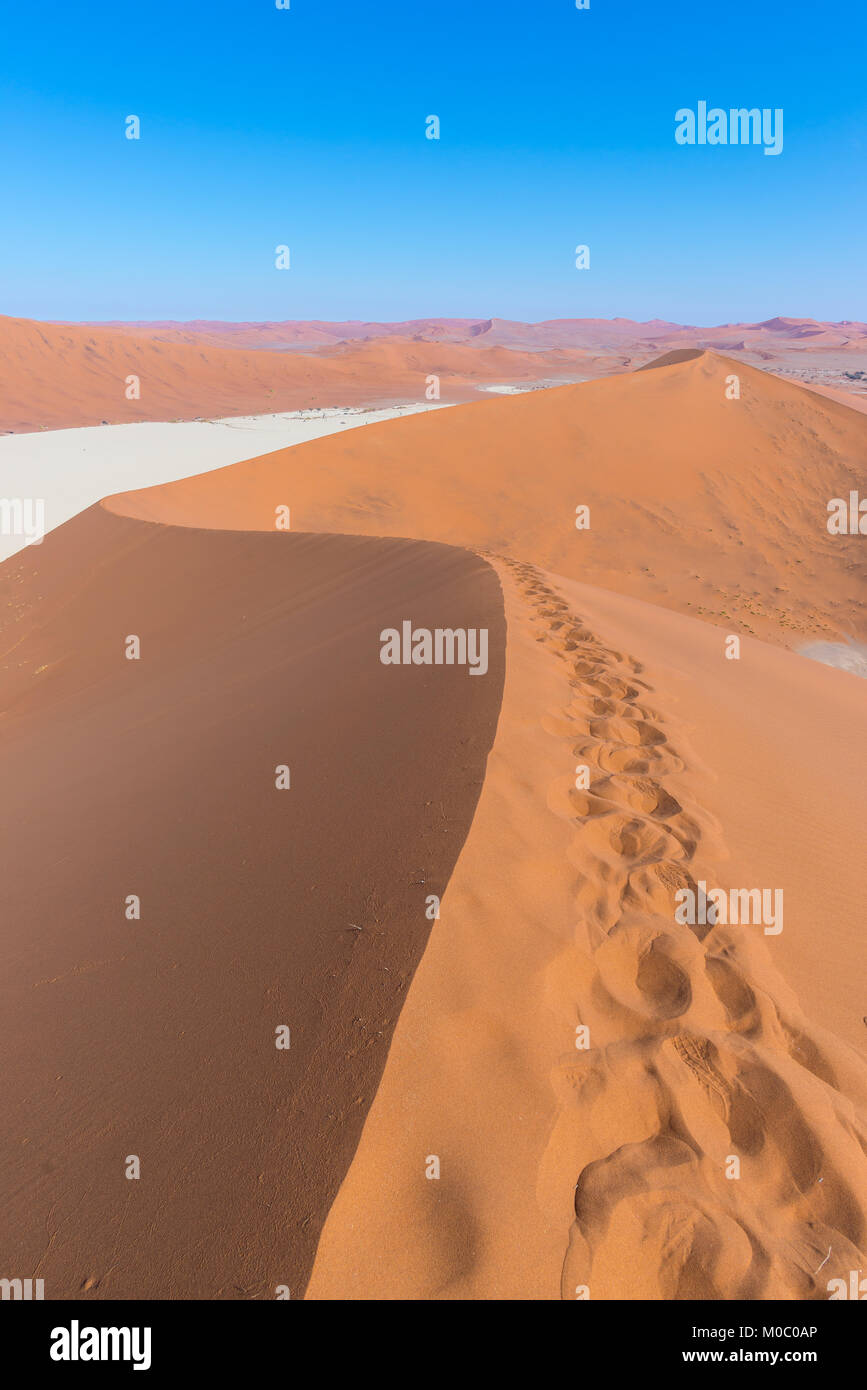 Sossusvlei Namibia, clay and salt pan surrounded by majestic sand dunes ...
