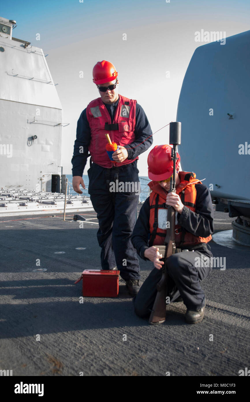 ARABIAN GULF (Jan. 5, 2018) Gunner's Mate 3rd Class Tyler Aughtman ...