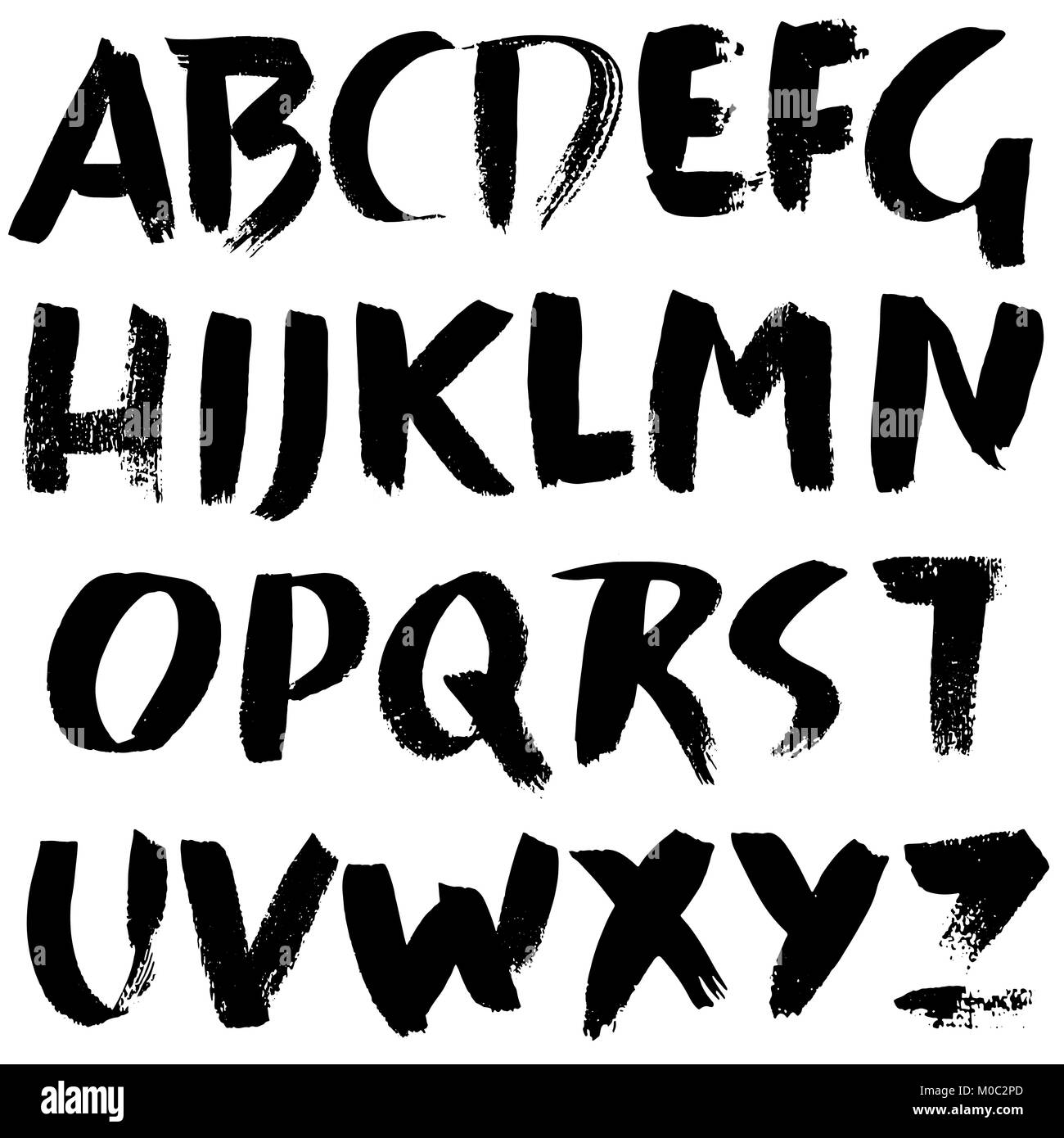 Handdrawn dry brush font. Modern brush lettering. Grunge style alphabet ...