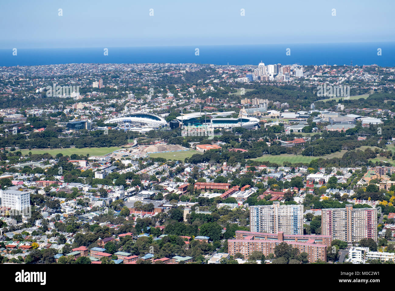 Aerial view showing the Sydney Cricket Ground and the Sydney Football ...