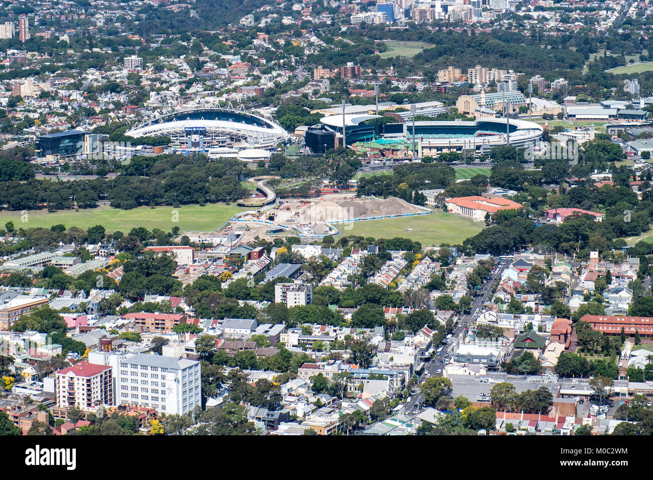 Aerial view showing the Sydney Cricket Ground and the Sydney Football ...