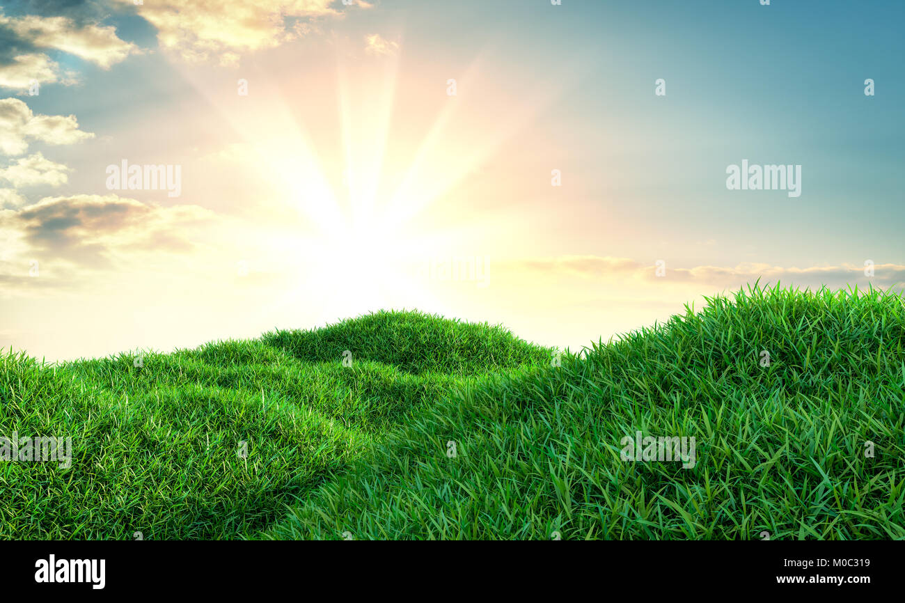 Green grass field on small hills Stock Photo - Alamy