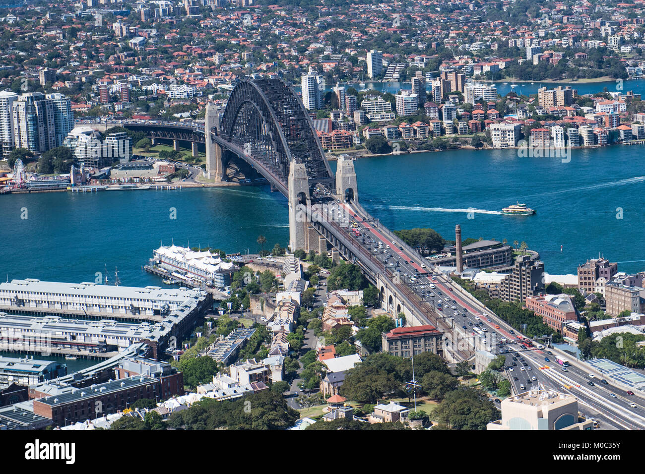 Aerial view showing the Sydney Harbour Bridge - Sydney, New South Wales ...
