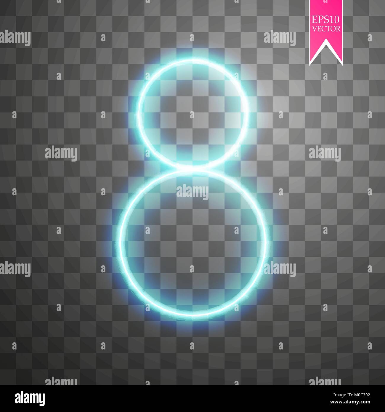 Alphabets Number 8 eight of blue neon on transparent background ...