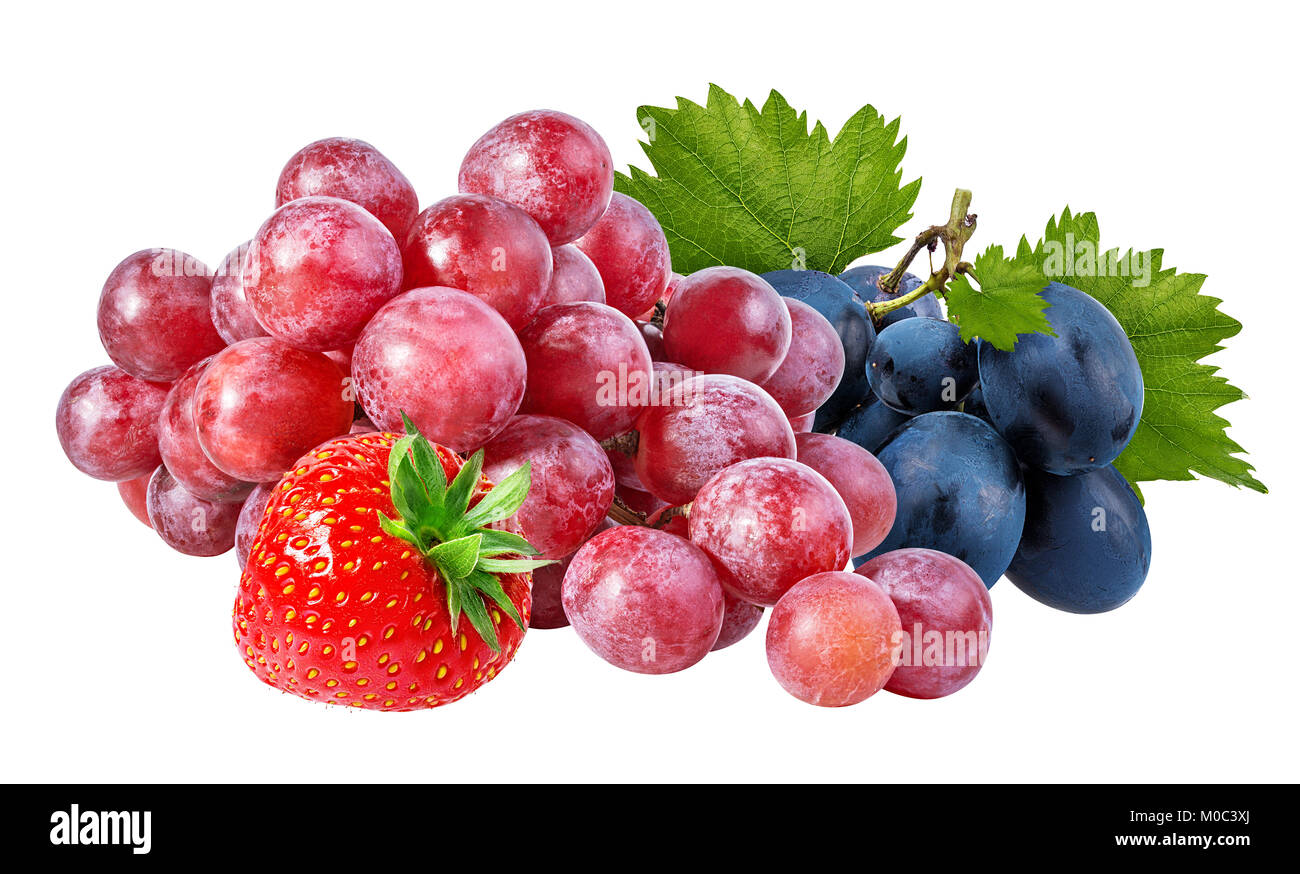 Strawberry and grapes isolated on white Stock Photo - Alamy