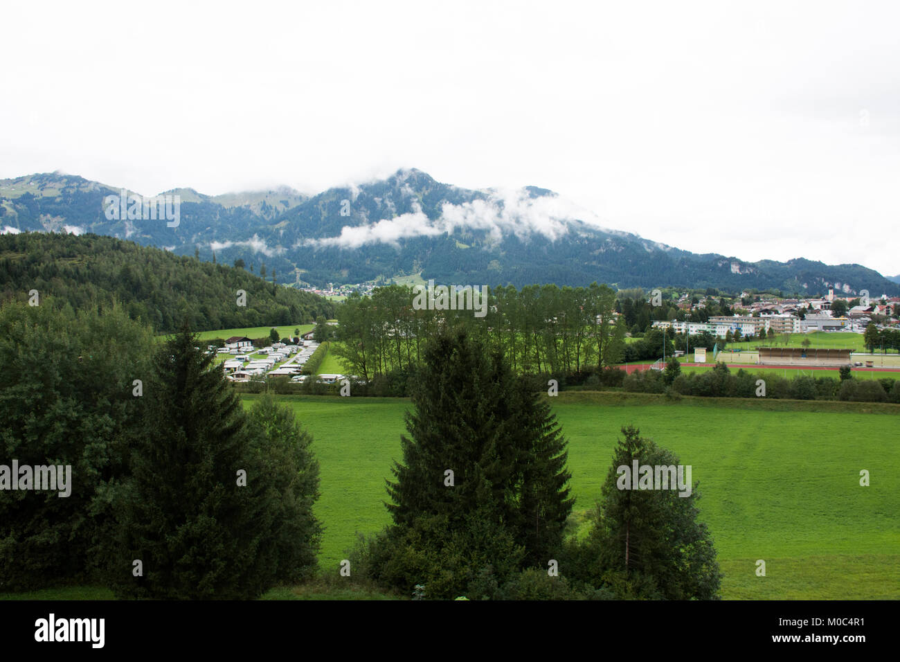 View landscape of alps mountain and cityscape of Reutte city is a ...