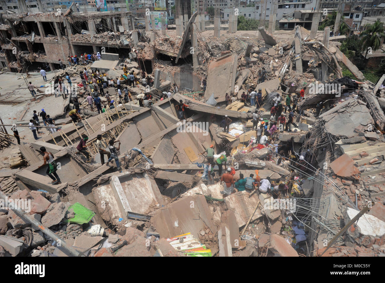 DHAKA, BANGLADESH – APRIL 24, 2013: A top view of Rana plaza building ...