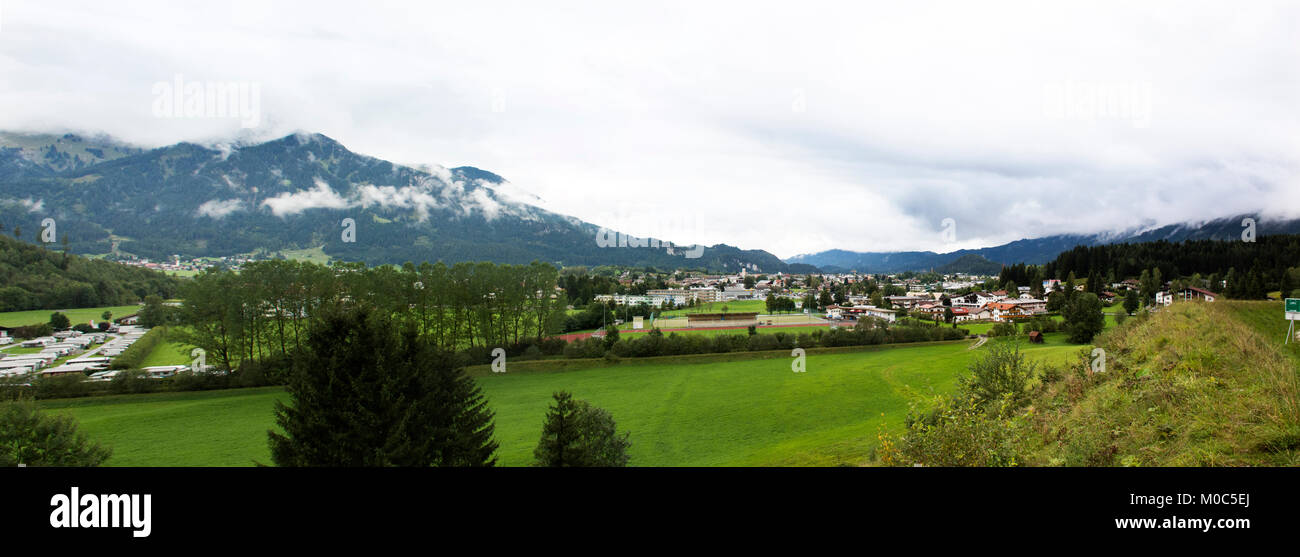 View landscape of alps mountain and cityscape of Reutte city is a ...
