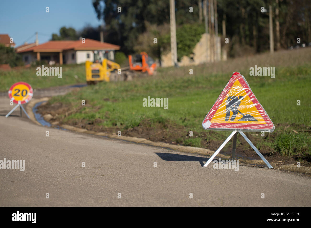 Works road sign Stock Photo - Alamy