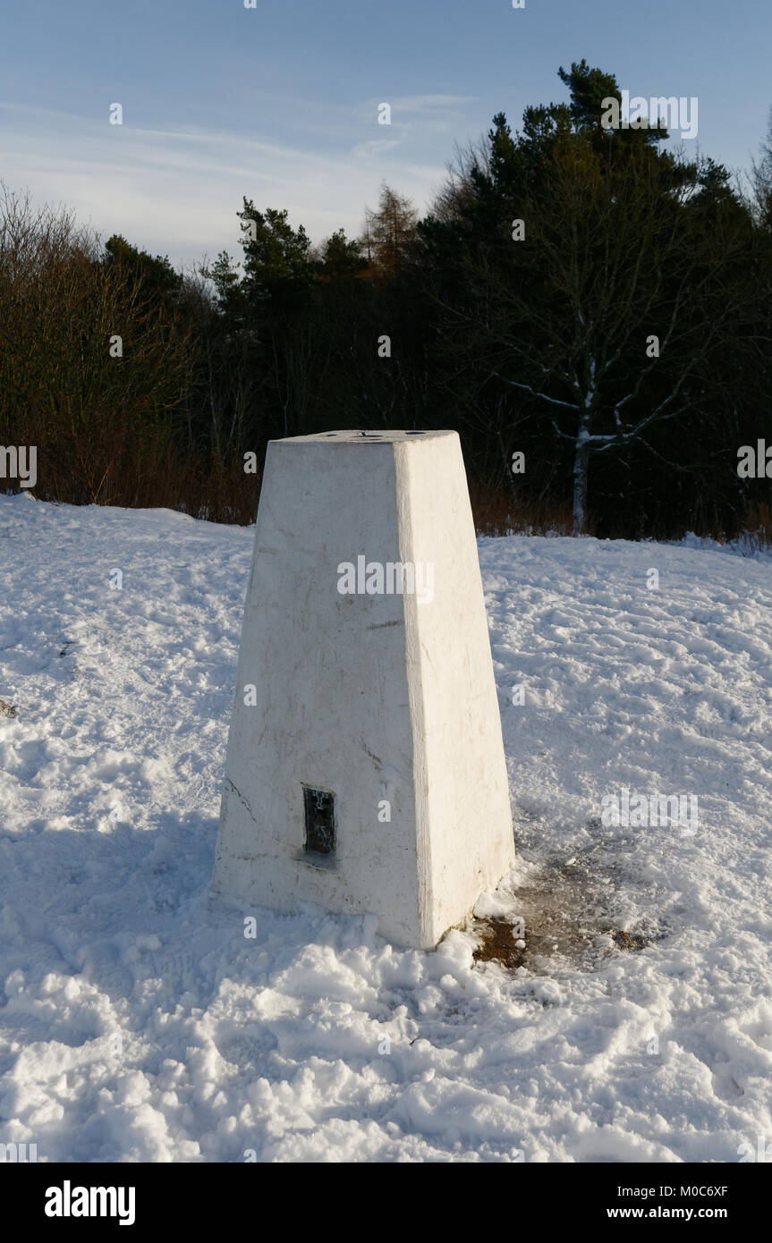 A trig pillar on Kinnoull Hill in winter 2018, Perth, Scotland Stock ...