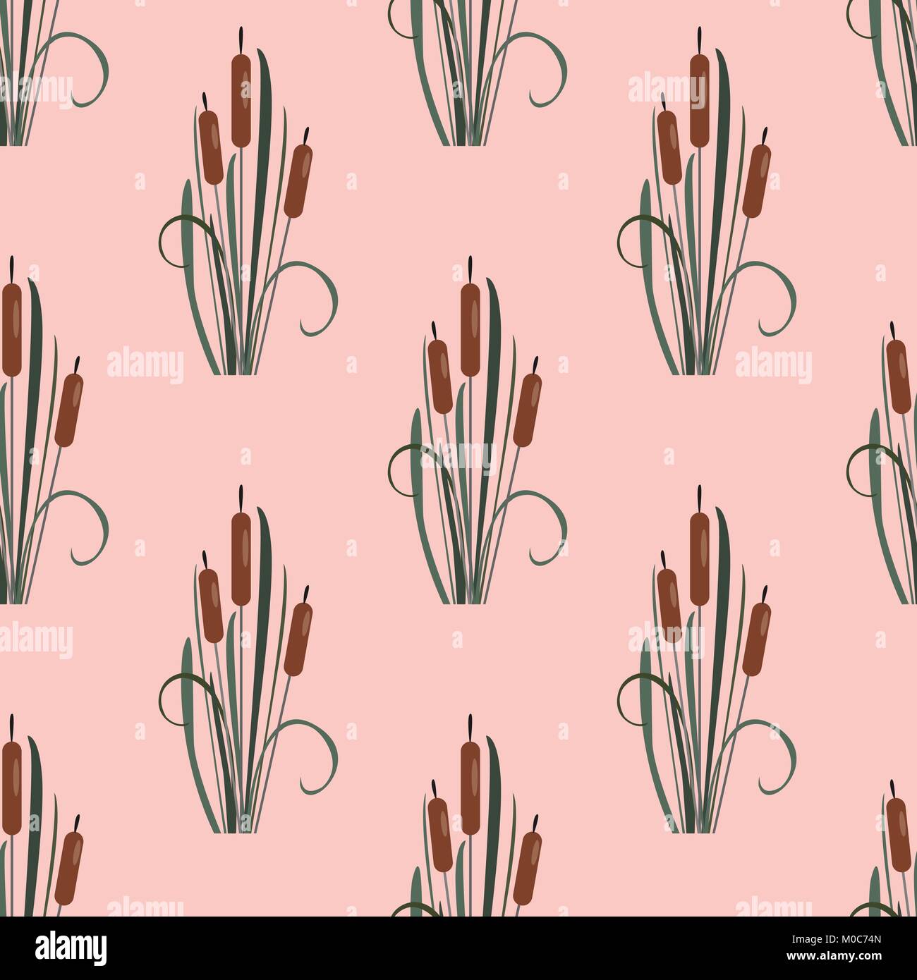 Seamless Pattern with elegant reed bushes on subtle pink background ...