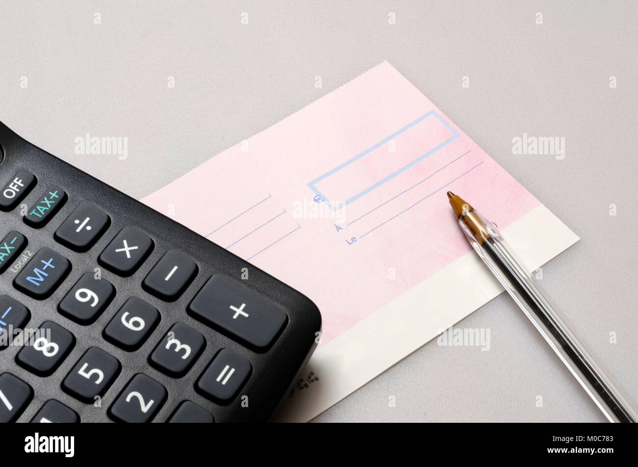 Euro check and calculator, close up for payment background Stock Photo ...