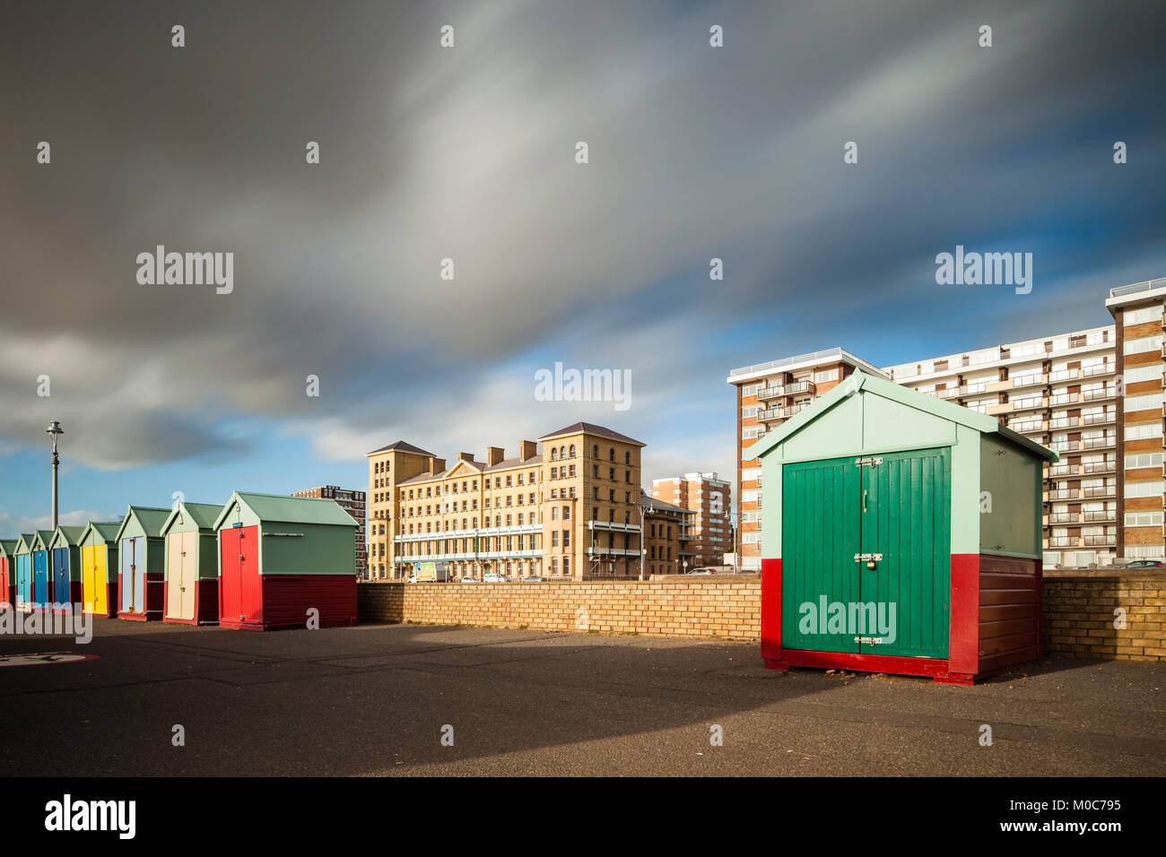 Iconic colourful beach huts on Brighton seafront, East Sussex, England ...