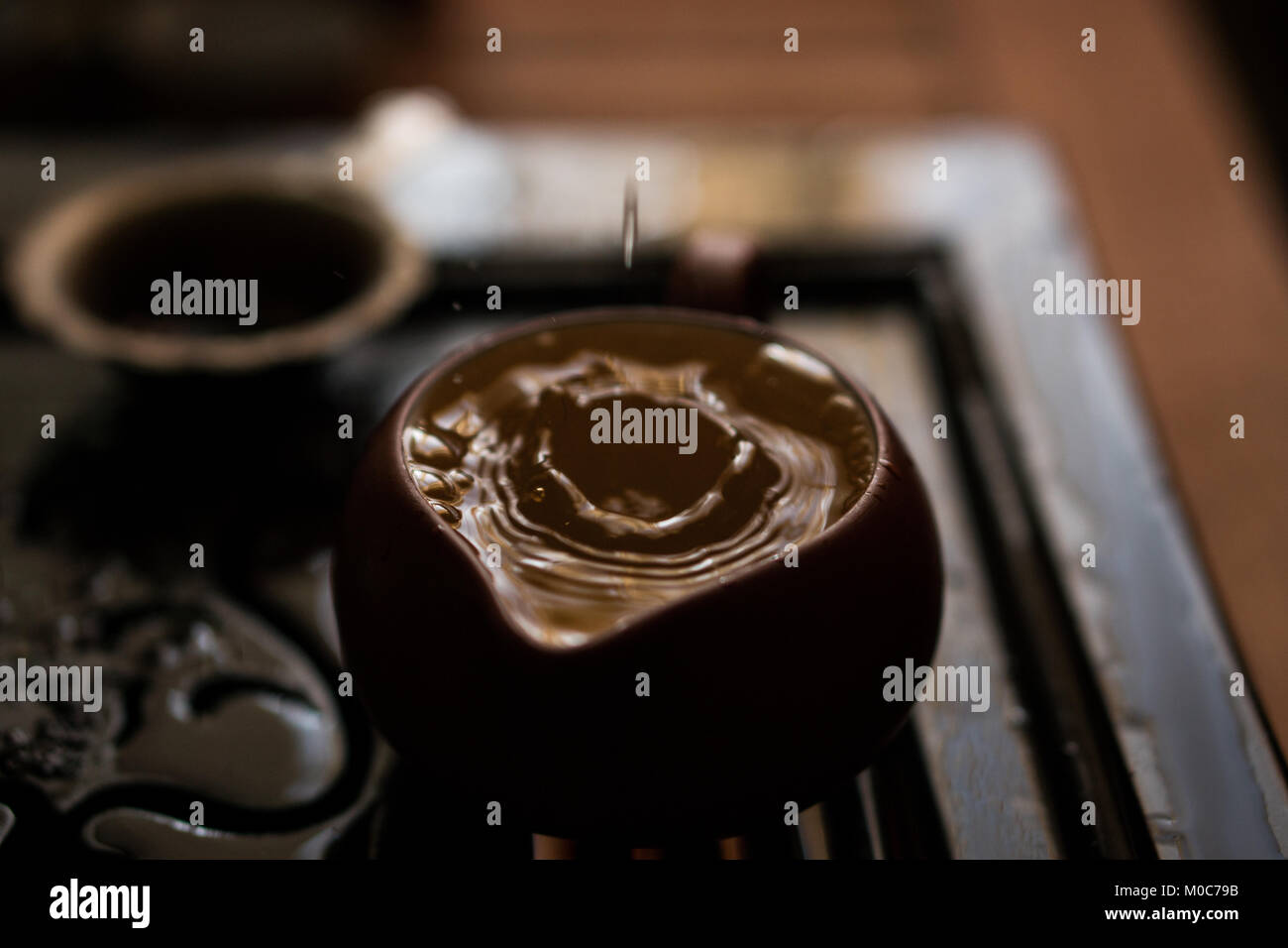 Green Tea Pouring with Drops in Traditional Chinese Tea Ceremony Stock ...
