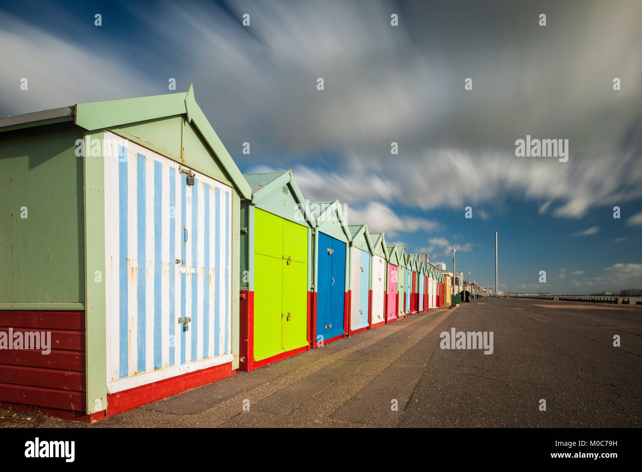 Iconic colourful beach huts on Brighton seafront, East Sussex, England ...