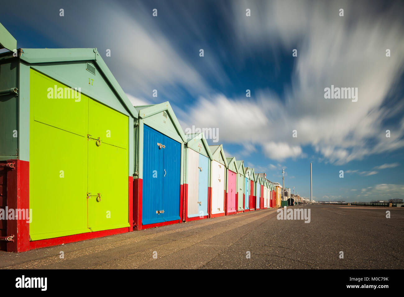 Iconic colourful beach huts on Brighton seafront, East Sussex, England ...