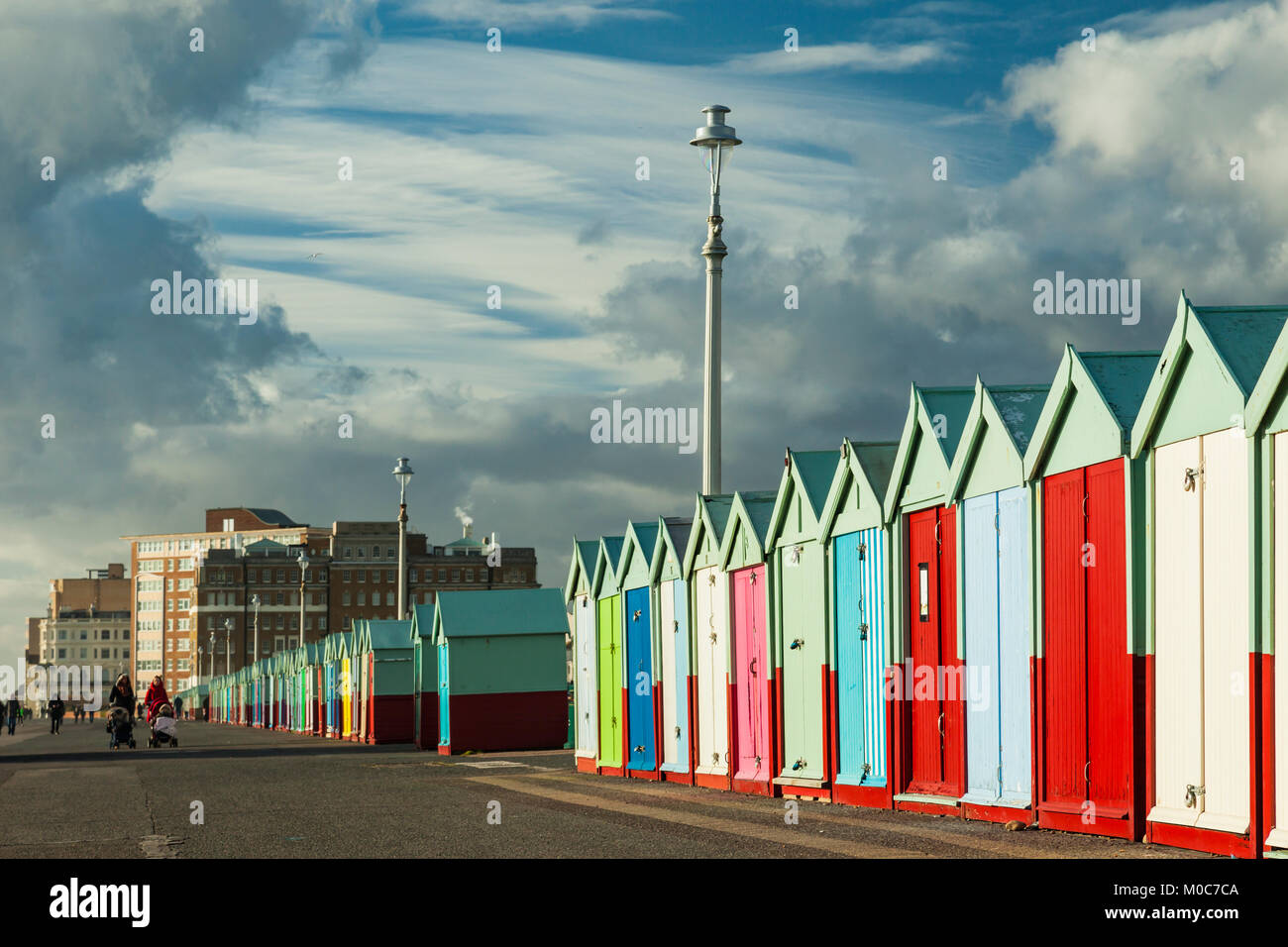 Iconic colourful beach huts on Brighton seafront, East Sussex, England ...