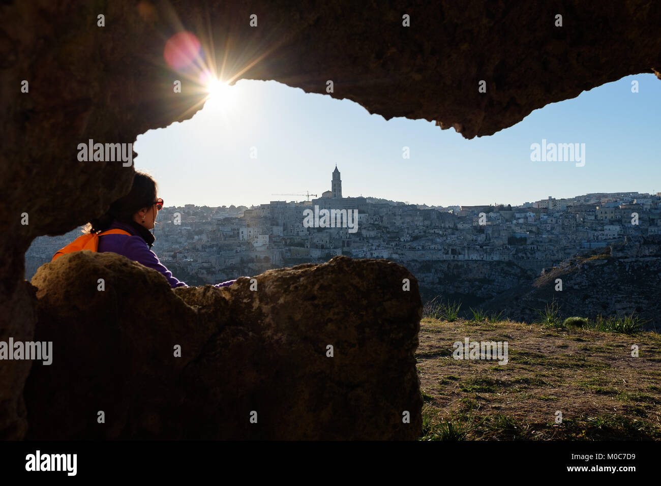 Girl looks at the old town of Matera. Italy Stock Photo - Alamy