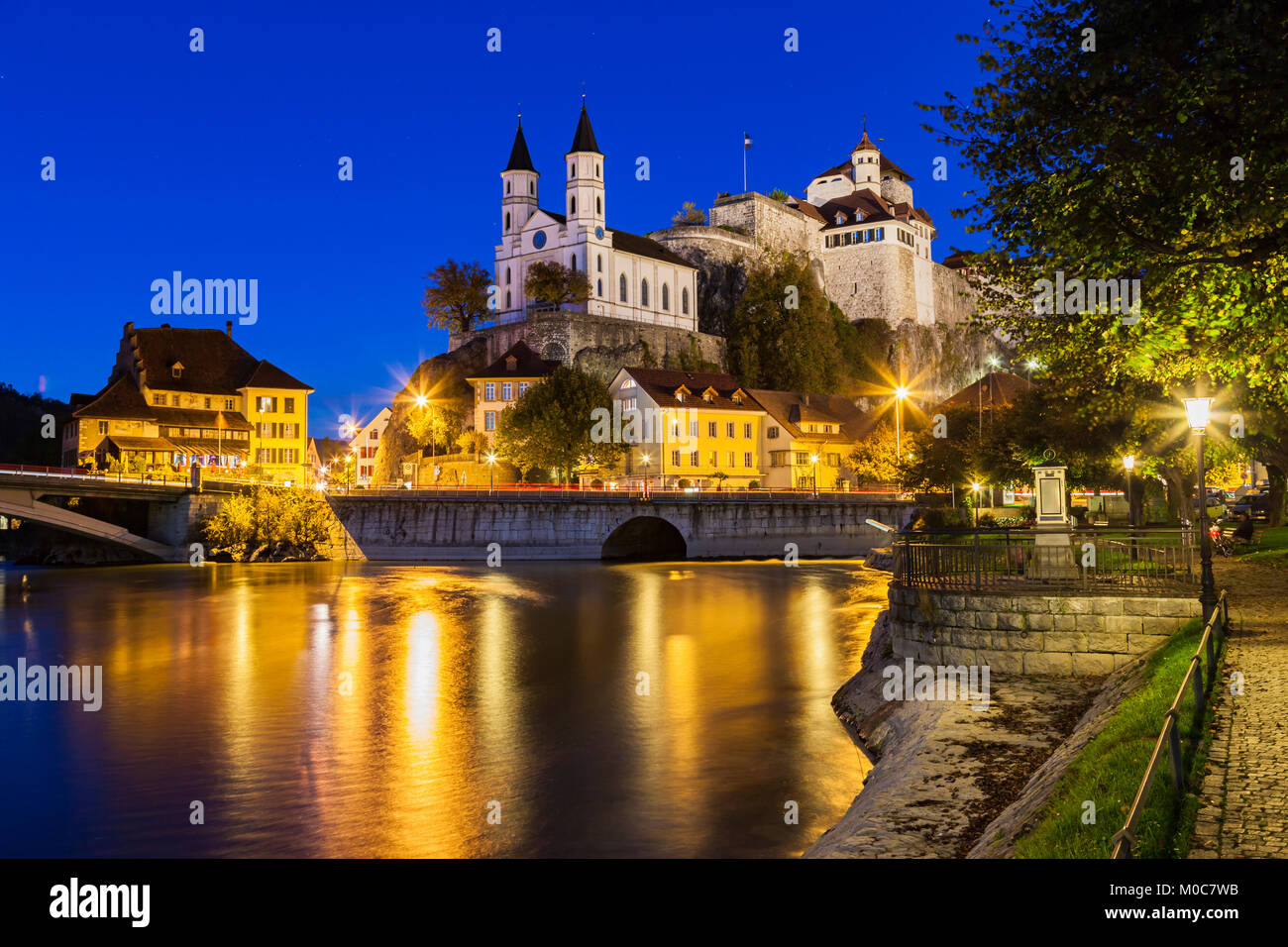 Evening at Aarburg castle, canton of Aargau, Switzerland Stock Photo ...