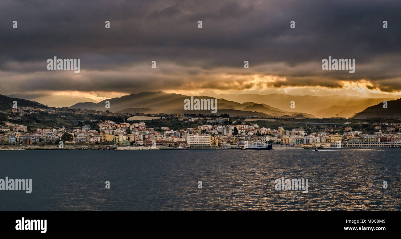 Beautiful light in early morning on Villa San Giovanni (strait of ...