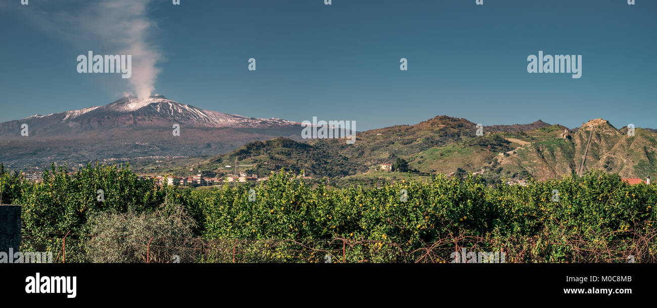 east side of the Etna Volcano with citrus groves on its feet Stock ...