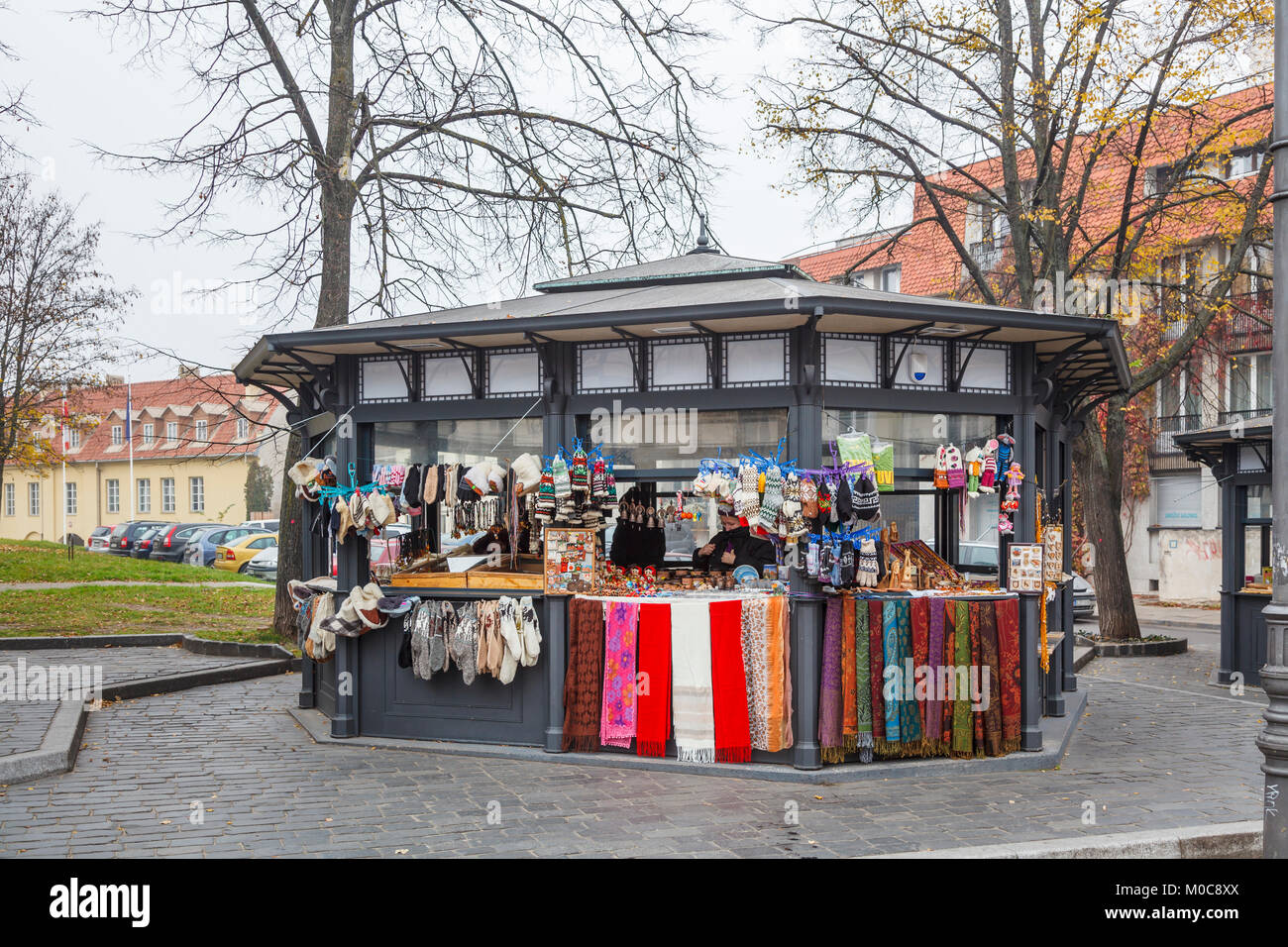 Lithuanian local street scene: Typical roadside souvenir stall with ...