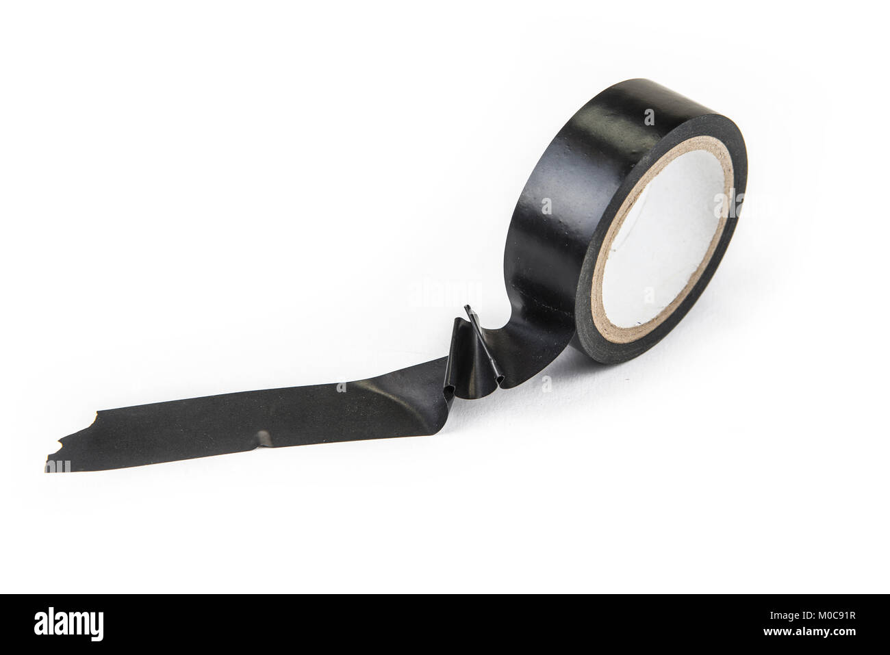 Black vinyl insulating electric tape on the white background Stock ...