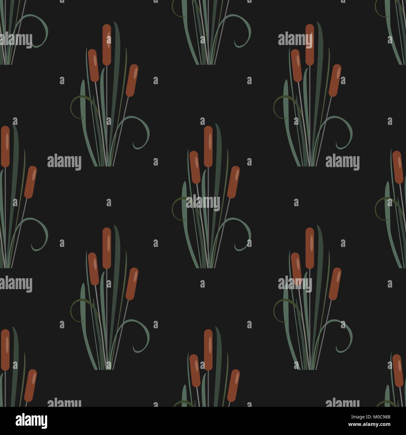 Seamless Pattern with reed on black. Vector Illustration Stock Vector ...