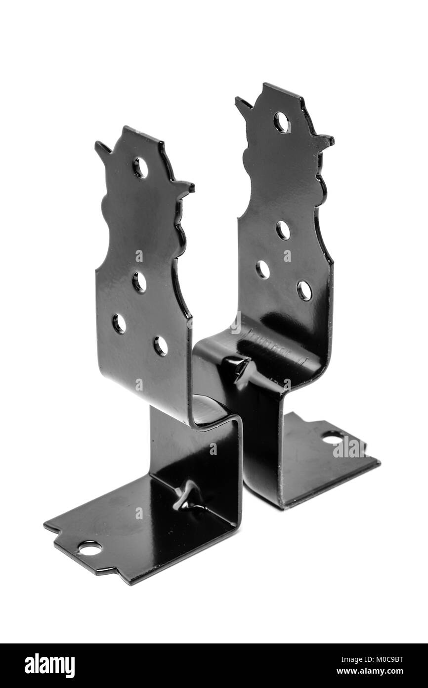 black metal fixators, support for wooden beams Stock Photo - Alamy