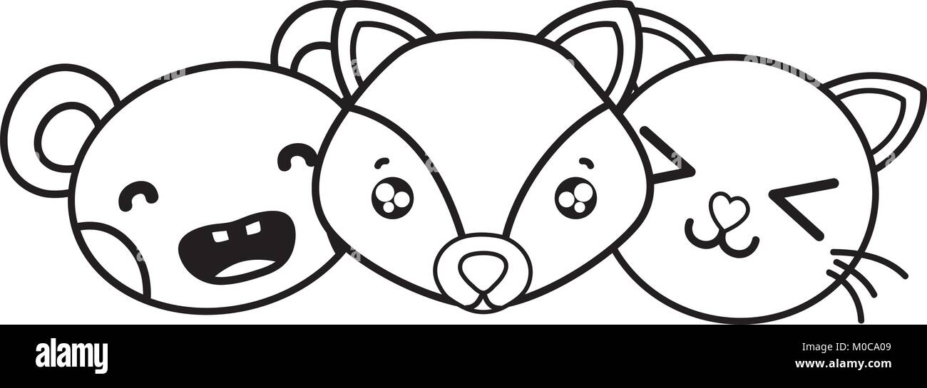 line happy cute animals head friends Stock Vector Image & Art - Alamy