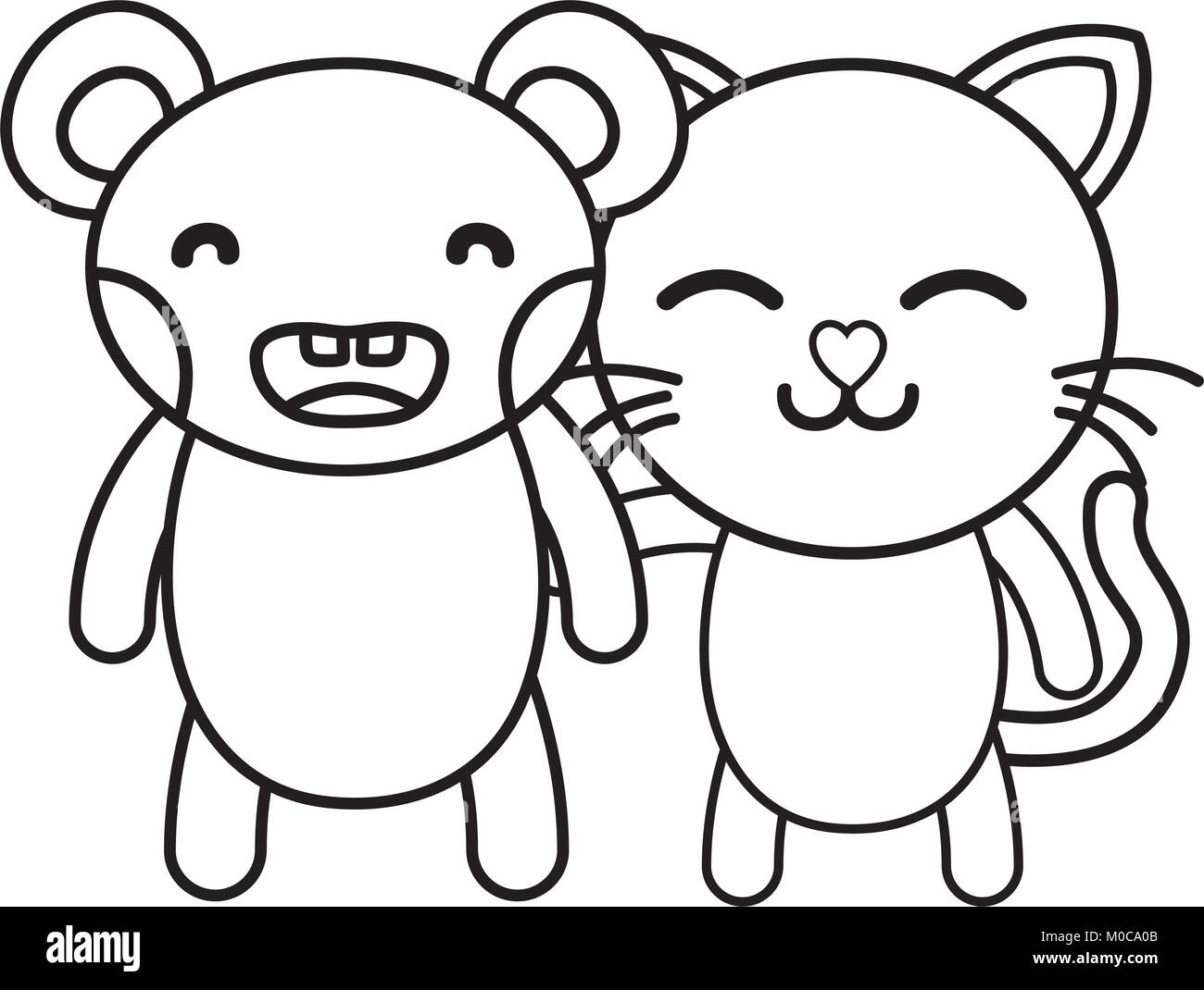 line bear and cat cute animals friends Stock Vector Image & Art - Alamy