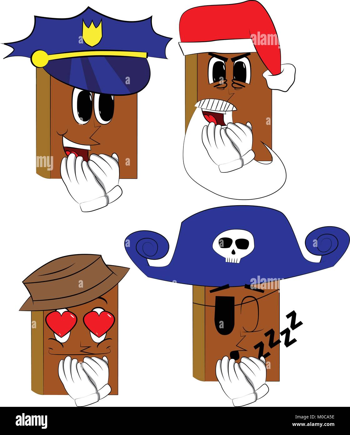 Books with hands over mouth. Cartoon book collection with costume faces ...