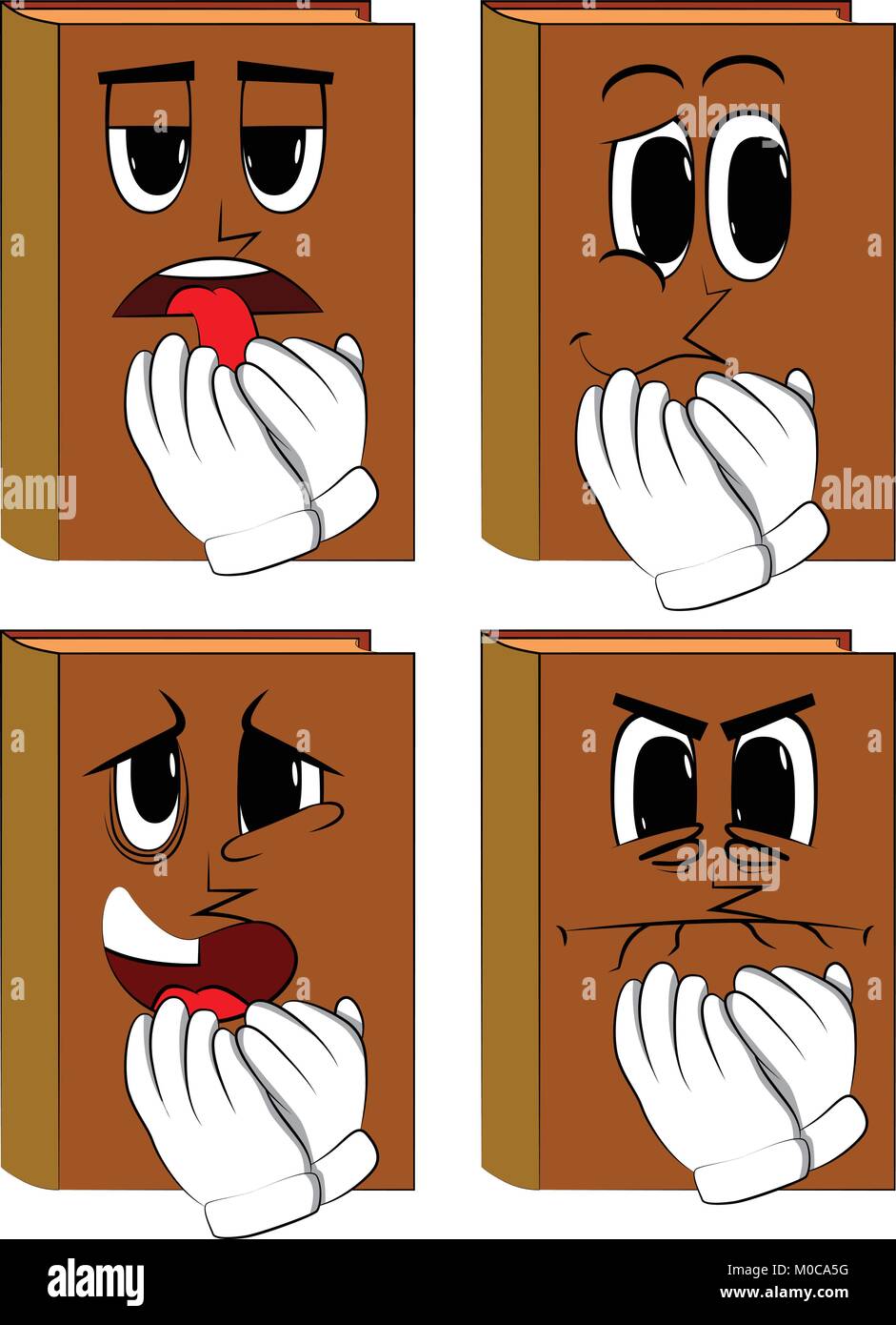 Books with hands over mouth. Cartoon book collection with sad, bored ...