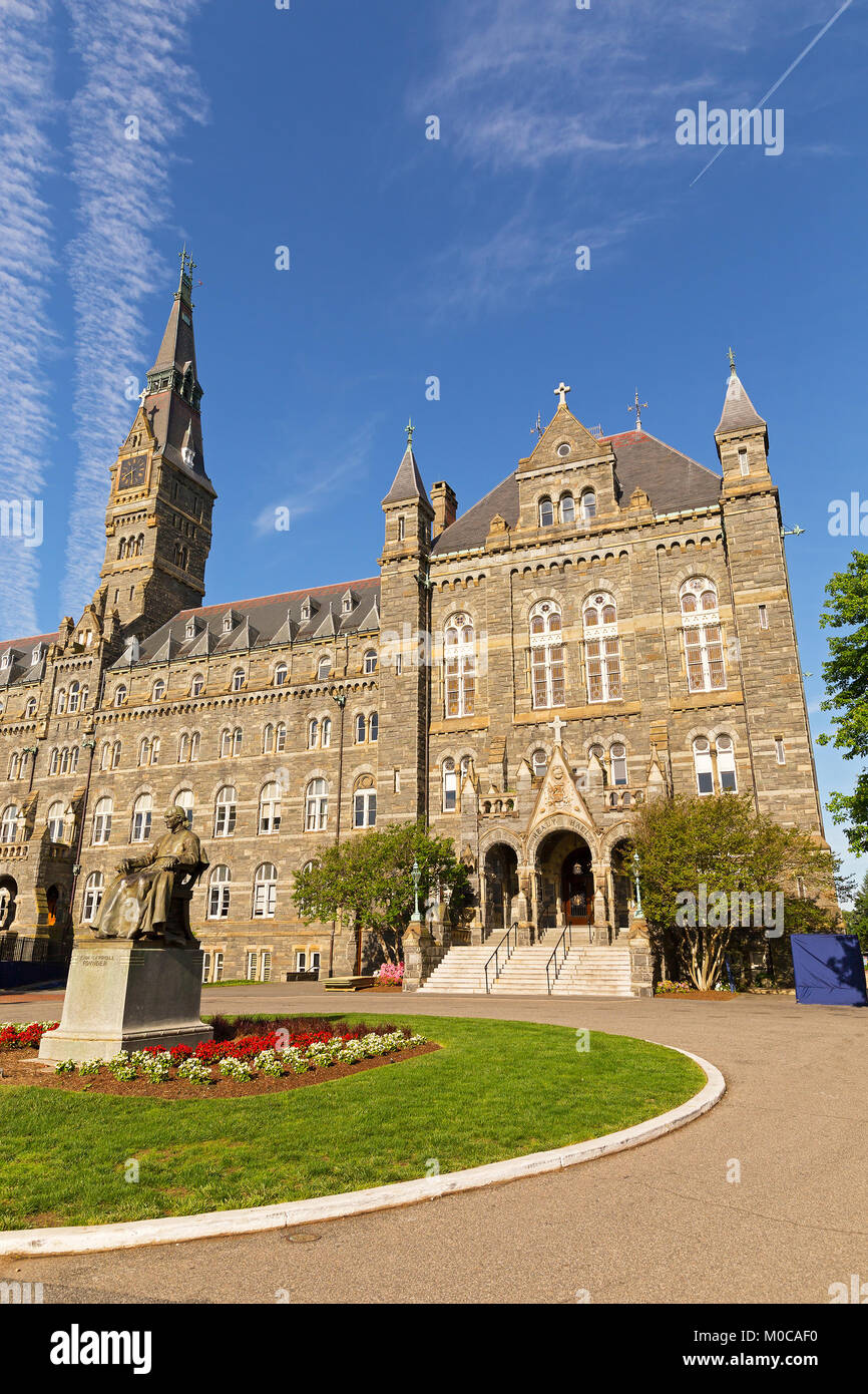 Georgetown University main square with the statue of its founder and ...