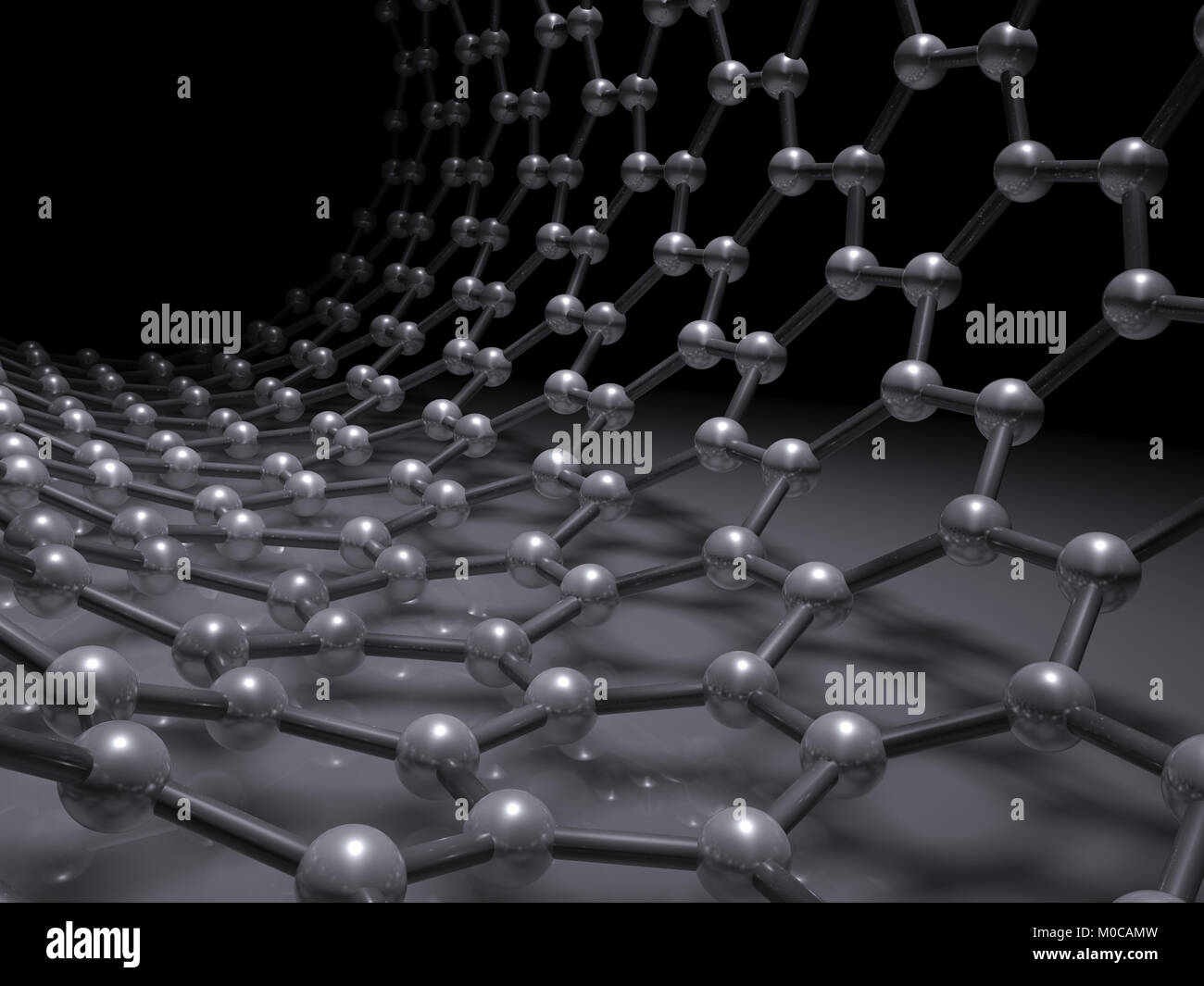 Zigzag carbon nanotube. Hexagonal molecular structure on black ...