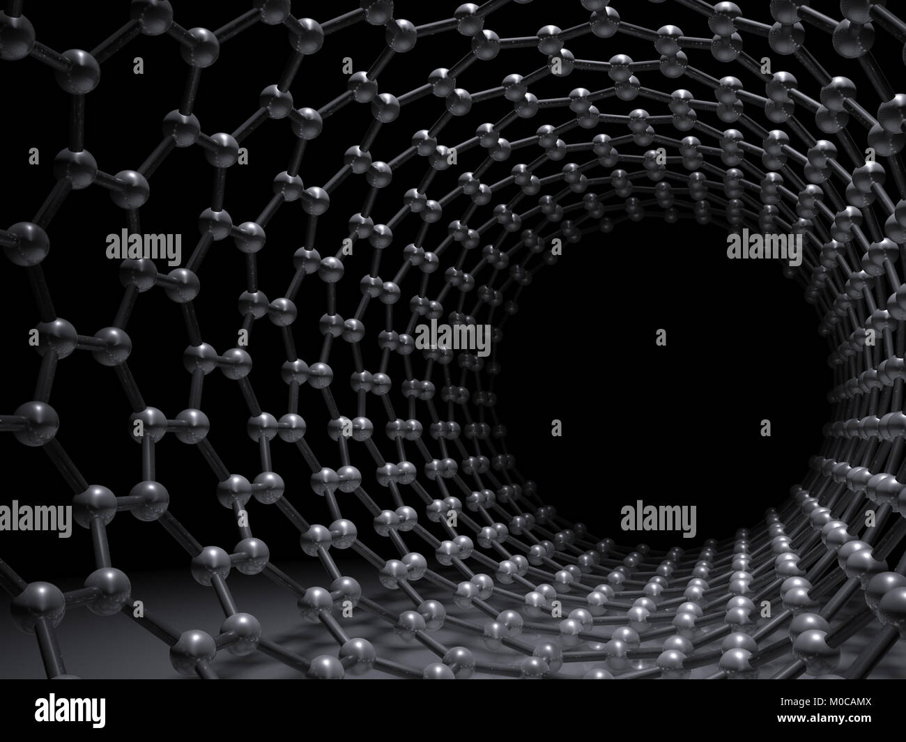Single-walled zigzag carbon nanotube. Hexagonal molecular structure ...