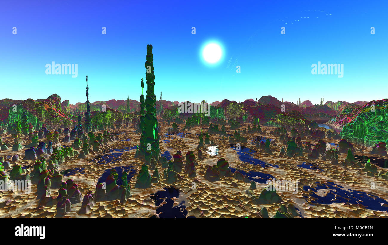 Landscape of stranger planet. Moon. 3D illustration Stock Photo - Alamy