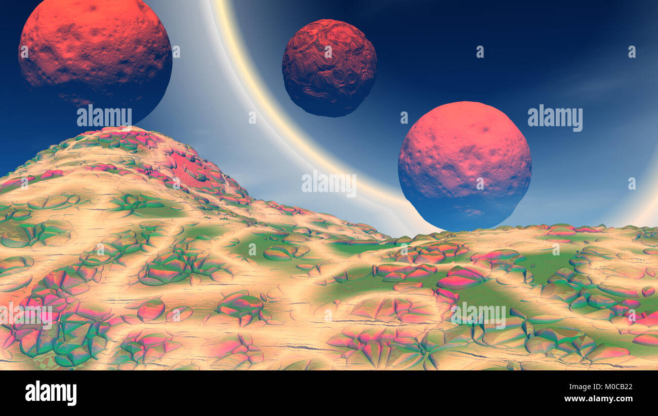 Landscape of stranger planet. Moon. 3D illustration Stock Photo - Alamy