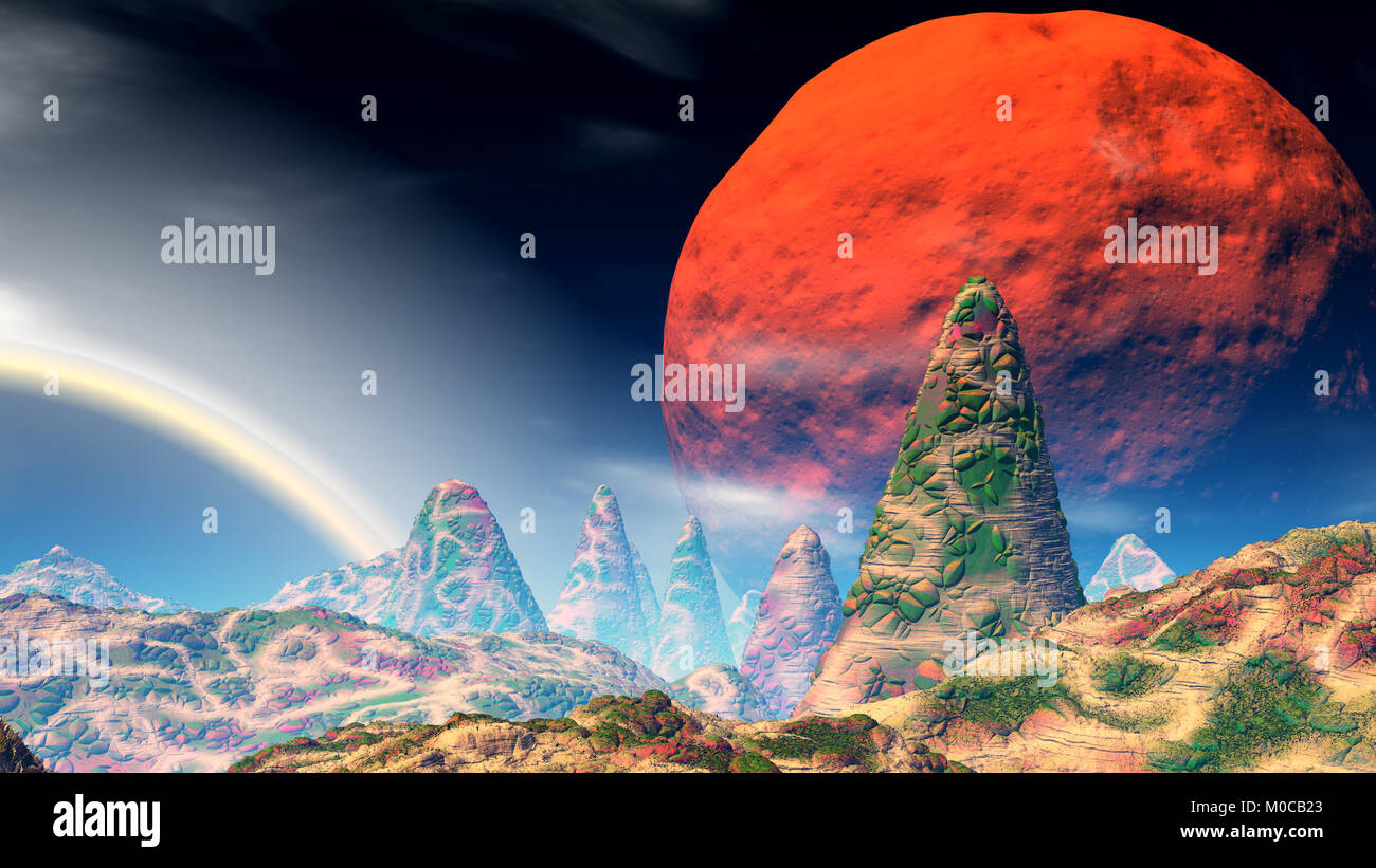 Landscape of stranger planet. Moon. 3D illustration Stock Photo - Alamy