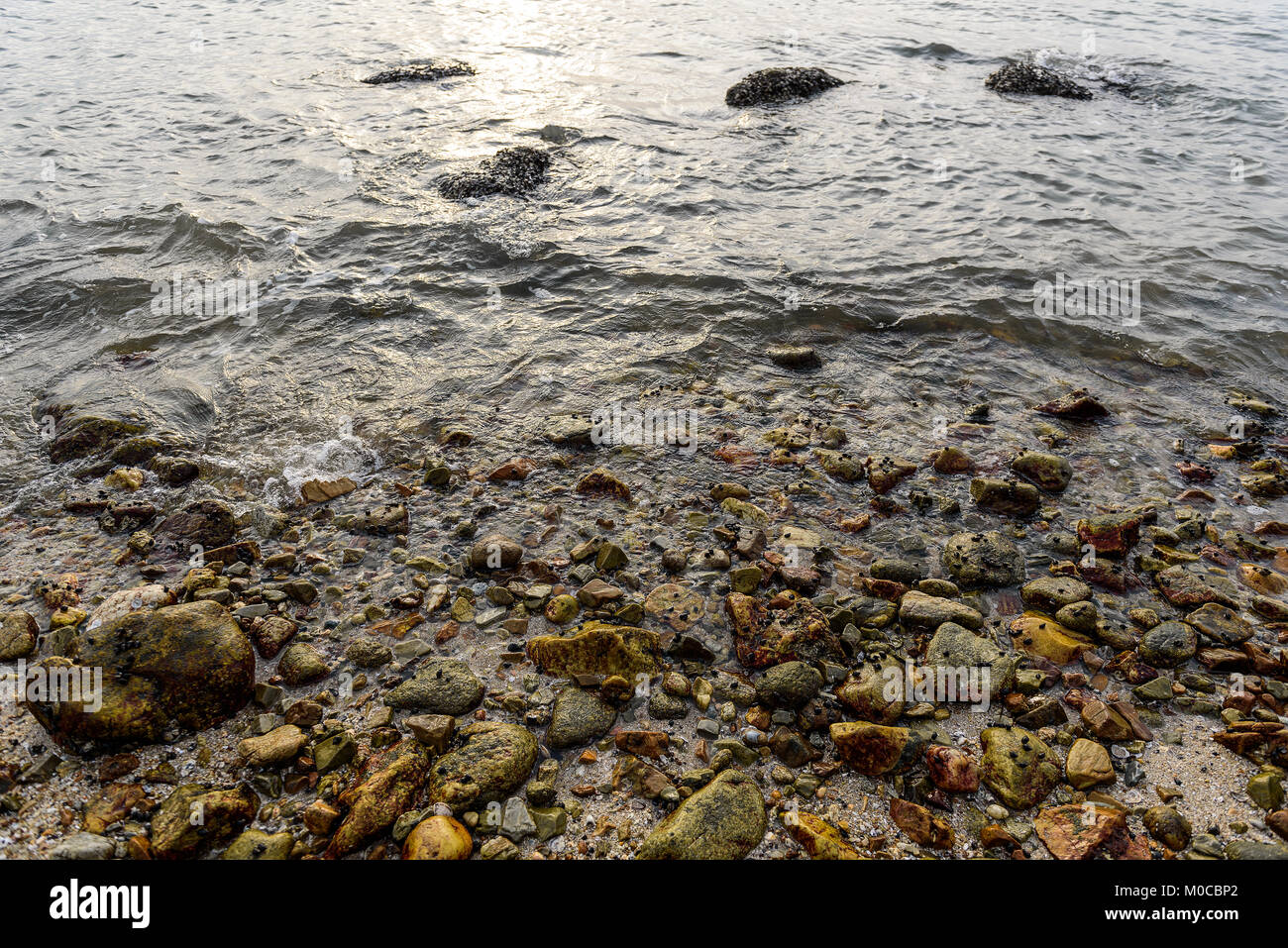 Rock on the beach with hard light Stock Photo - Alamy
