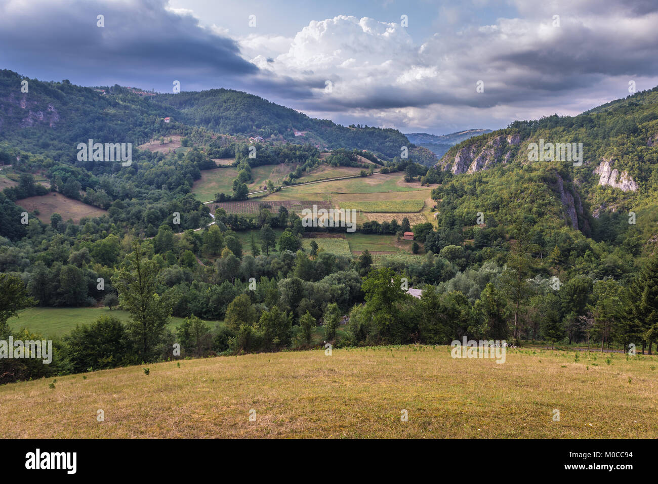 Aerial view in mountains near Radosevo village, Arilje municipality in ...