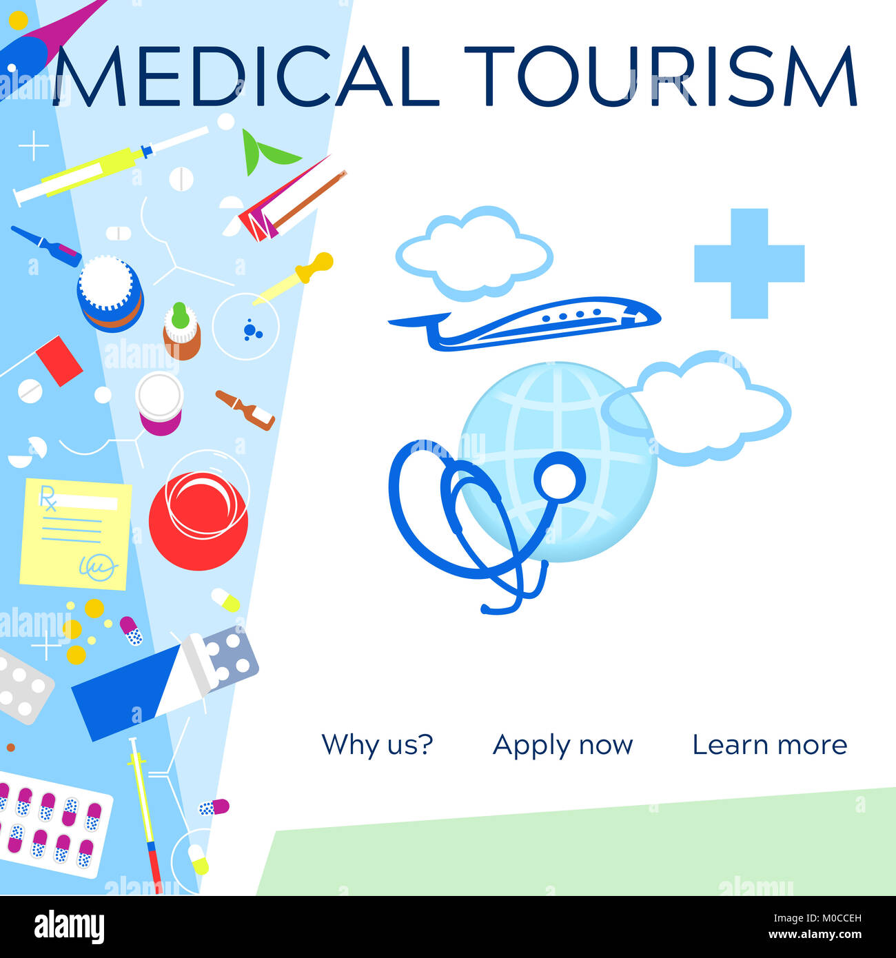Medical tourism concept symbol background. Medical stethoscope on globe ...