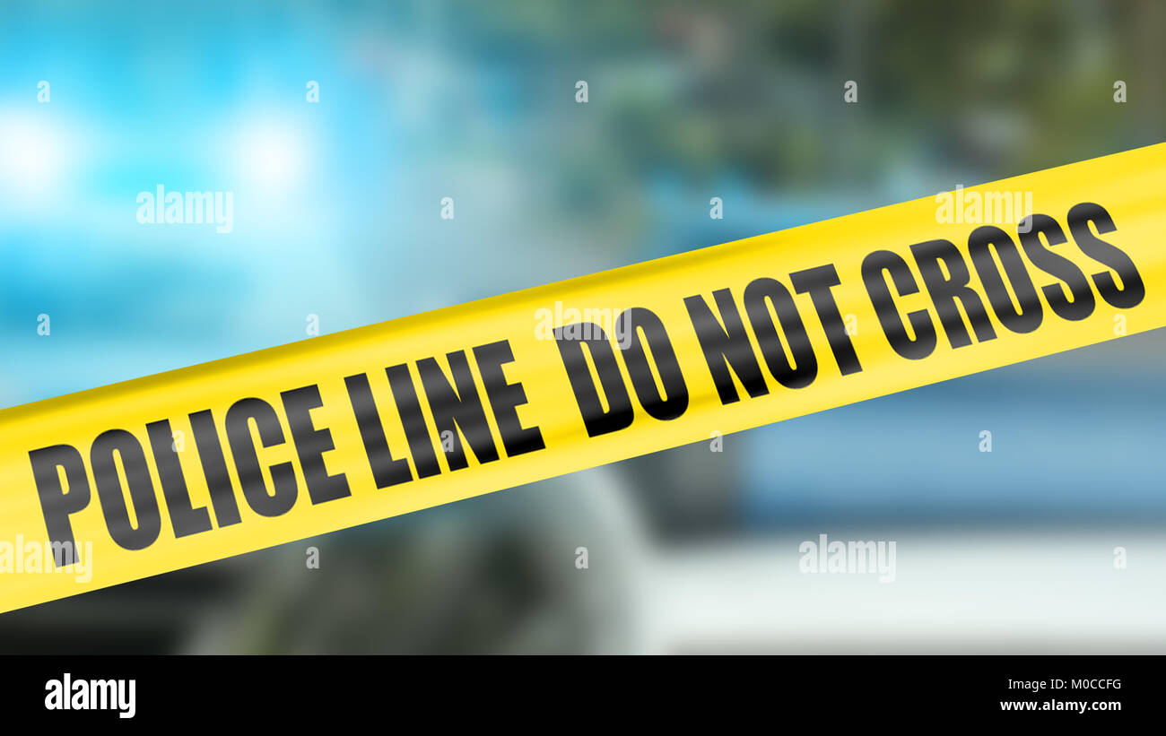 Crime scene with yellow cordon tape Stock Photo - Alamy