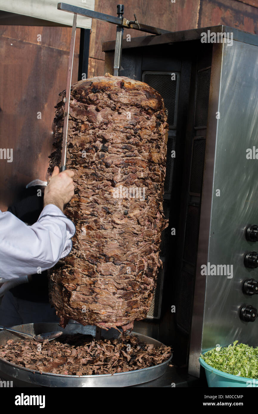Traditional Turkish Doner Kebab on pole Stock Photo - Alamy