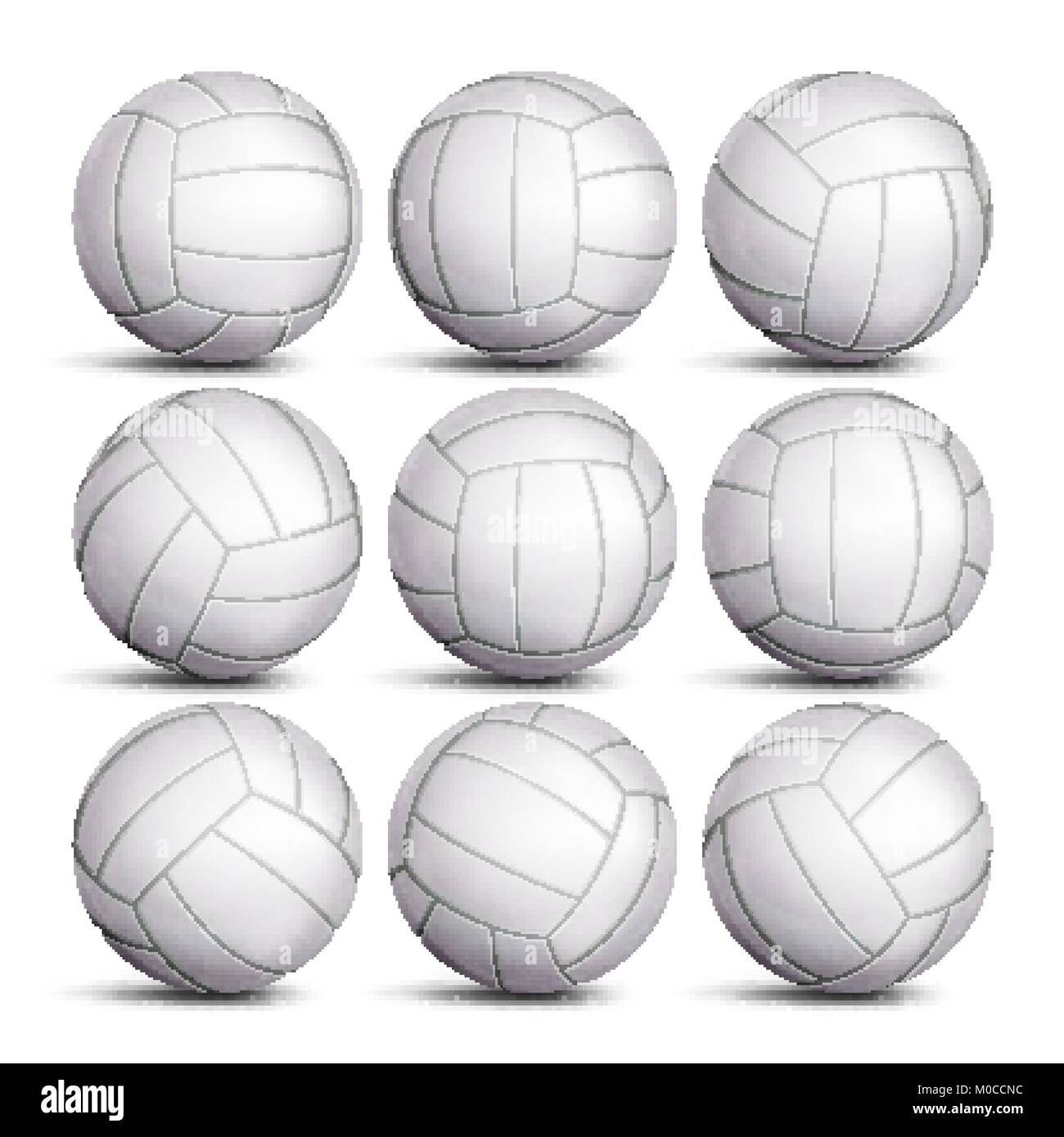 Realistic Volleyball Ball Set Vector. Classic Round White Ball ...