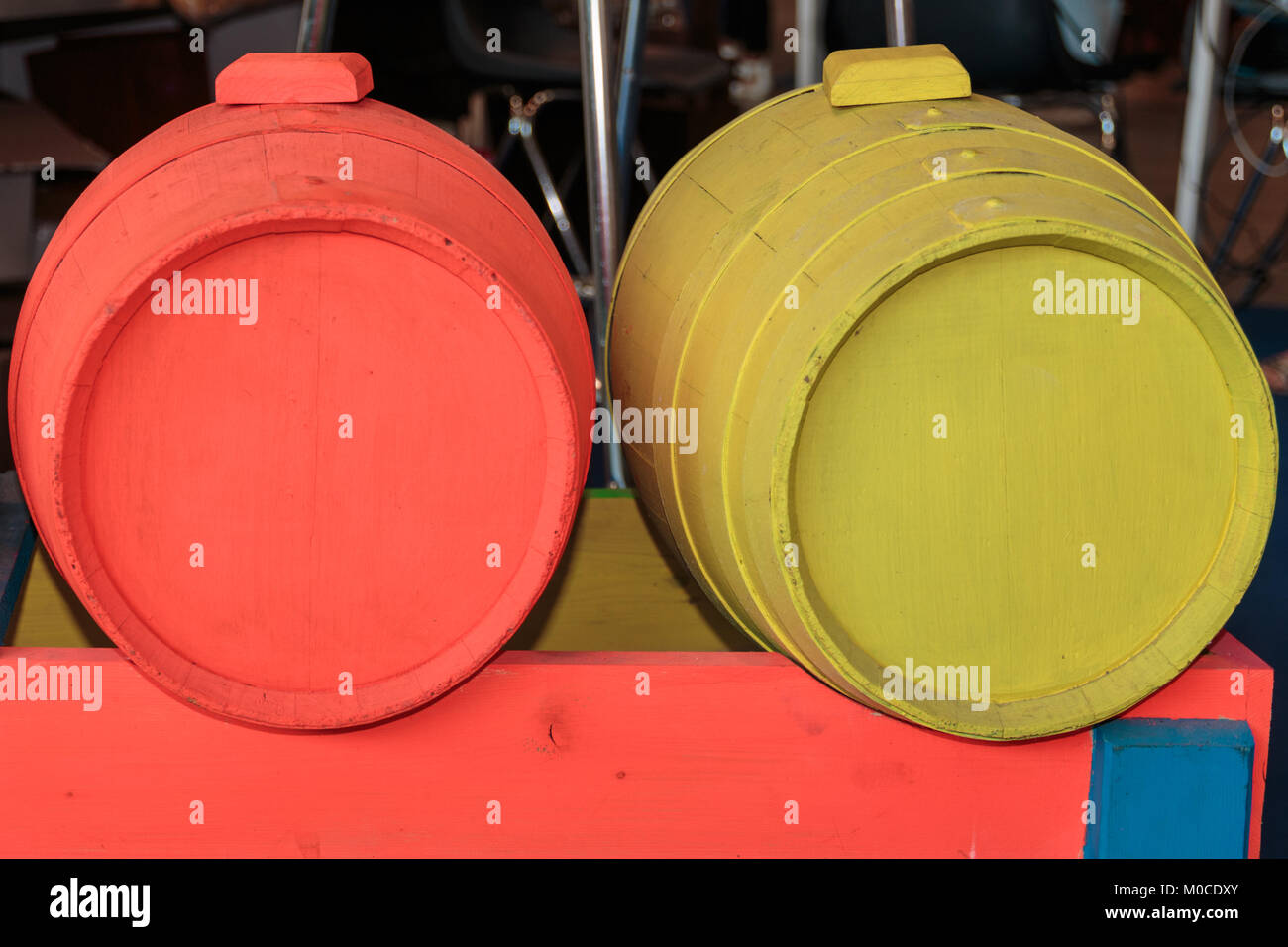 Antique Barrel Painted in Fluorescent Colors: Orange and Yellow Stock ...