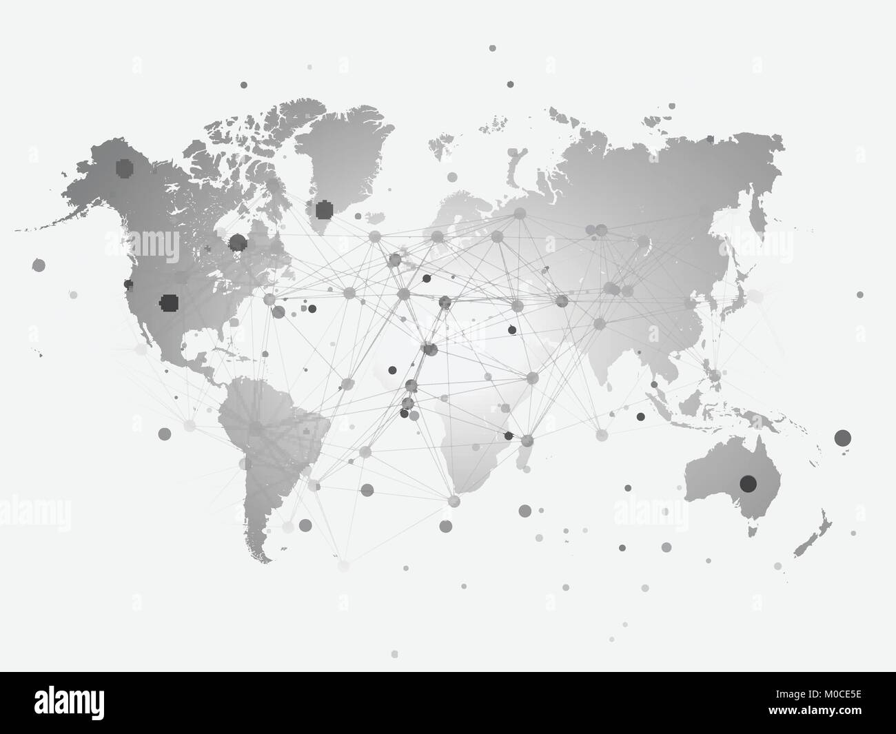 World map silhouette with connection grid - vector illustration ...