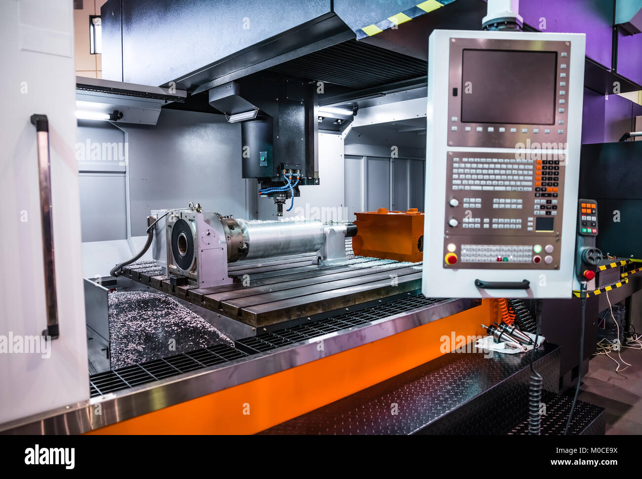 Metalworking CNC milling machine. Cutting metal modern processing ...